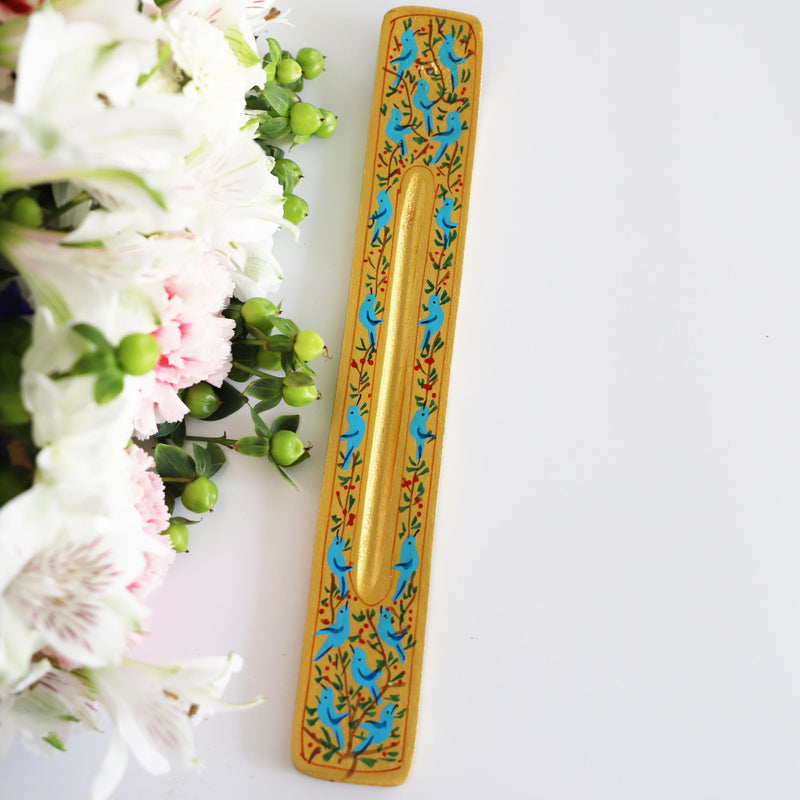Bluebird Incense Holder | Hand Painted Wooden Ash Catcher – Esoteric Aroma